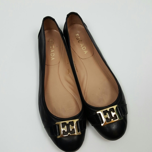 Escada | Shoes | Escada Logo Black Flats Ballet Leather Shoes | Poshmark